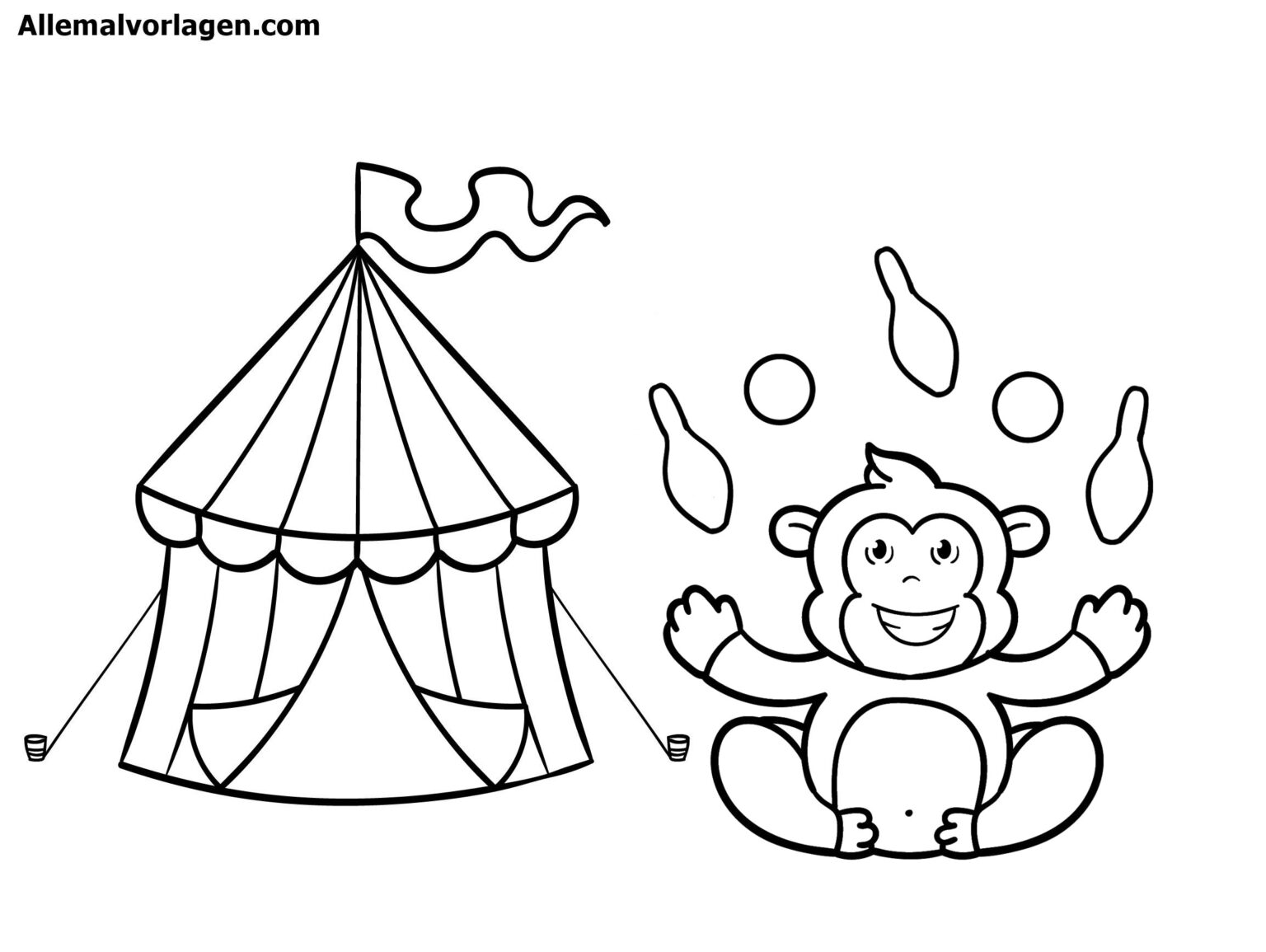 Ausmalbilder Zirkus. Malen für Kinder - Kostenlos